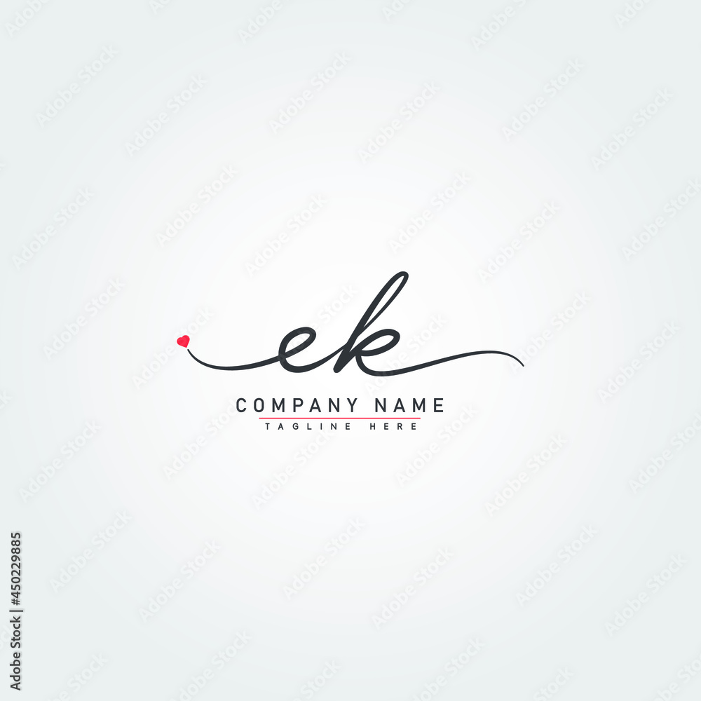 Initial Letter EK Logo - Handwritten Signature Logo Stock Vector ...
