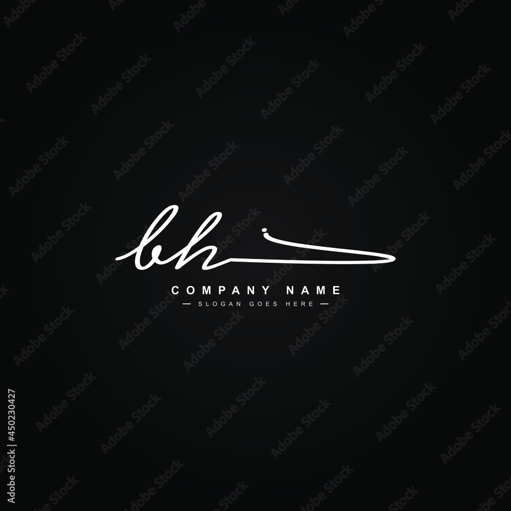 BH Initial Letter Logo - Handwritten Signature Logo for Alphabet B and ...