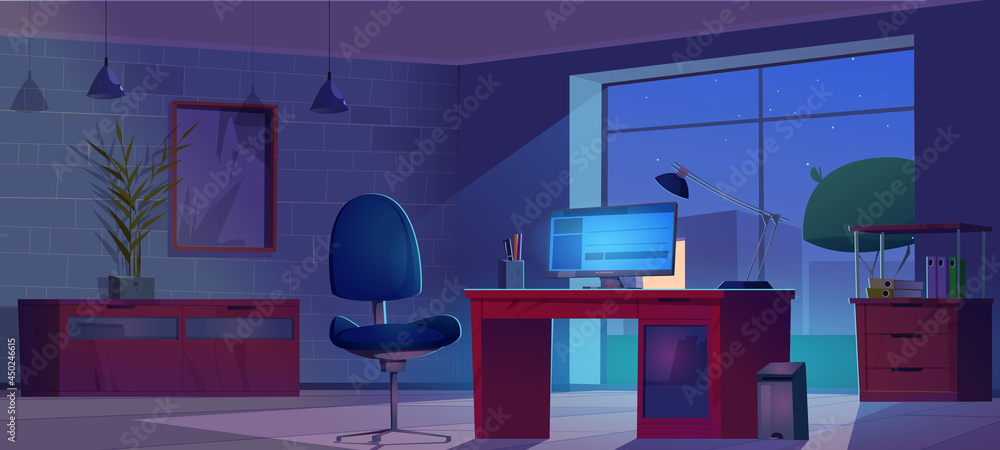 Night home office interior dark room for freelance Stock Vector | Adobe ...