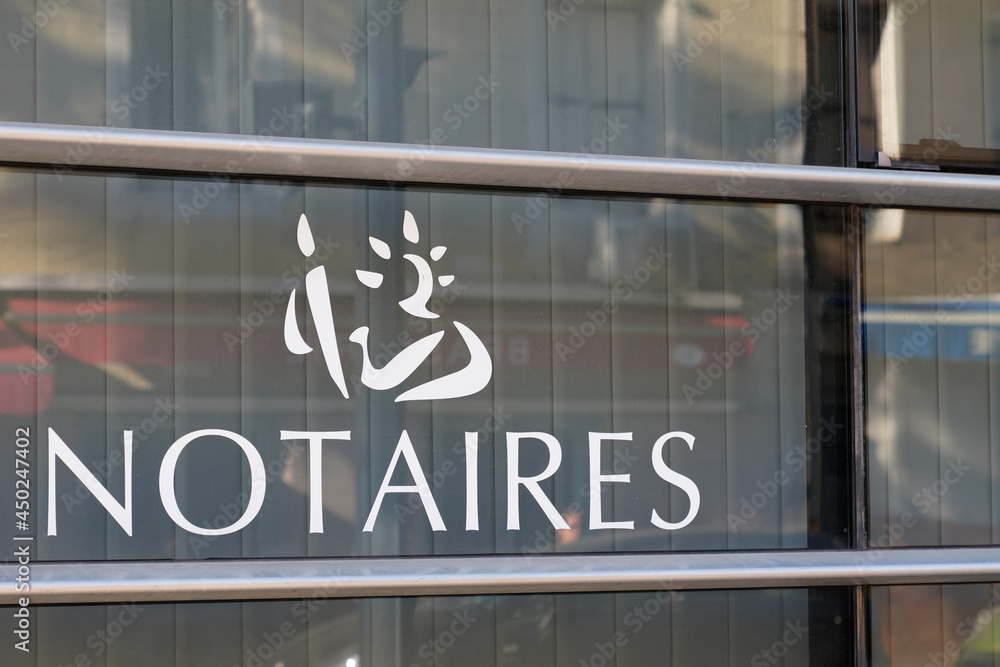Notaire french sign text and brand logo on windows notary logo office ...