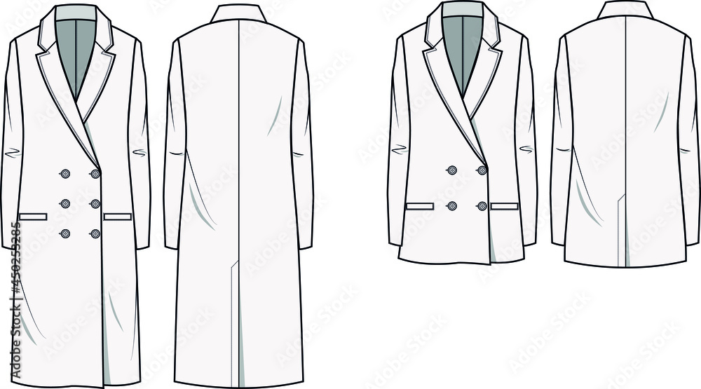 Gents and Ladies long Blazer, Basic Blazer vector template, front and ...