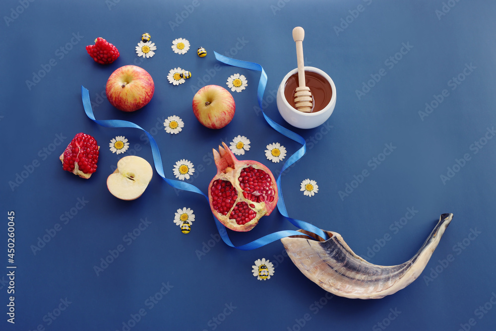 Rosh hashanah (jewish New Year holiday) concept. Traditional symbols ...