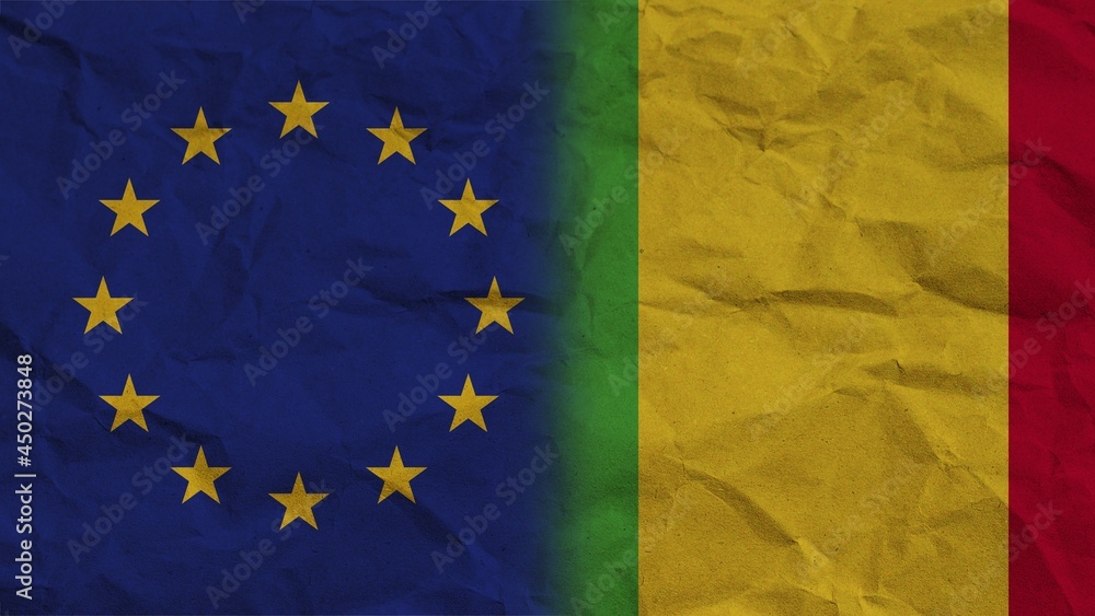 Mali and European Union Flags Together, Crumpled Paper Effect ...