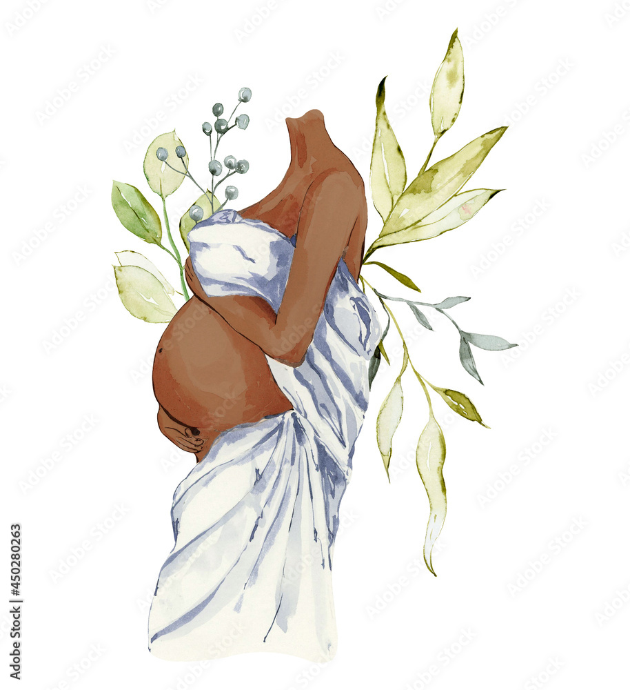 Watercolor pregnancy Clipart, Family clipart, African American women clipart for boho baby ...