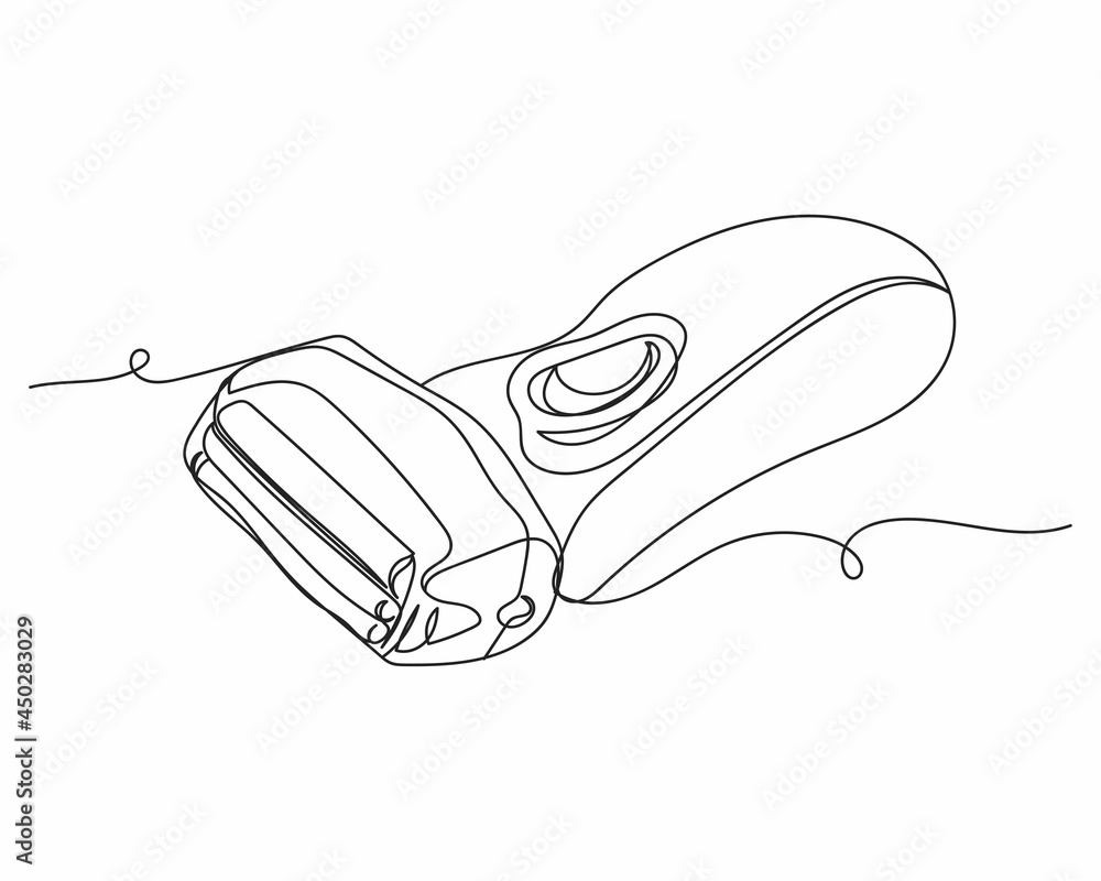 Continuous one line drawing of electric shaver in silhouette on a white ...