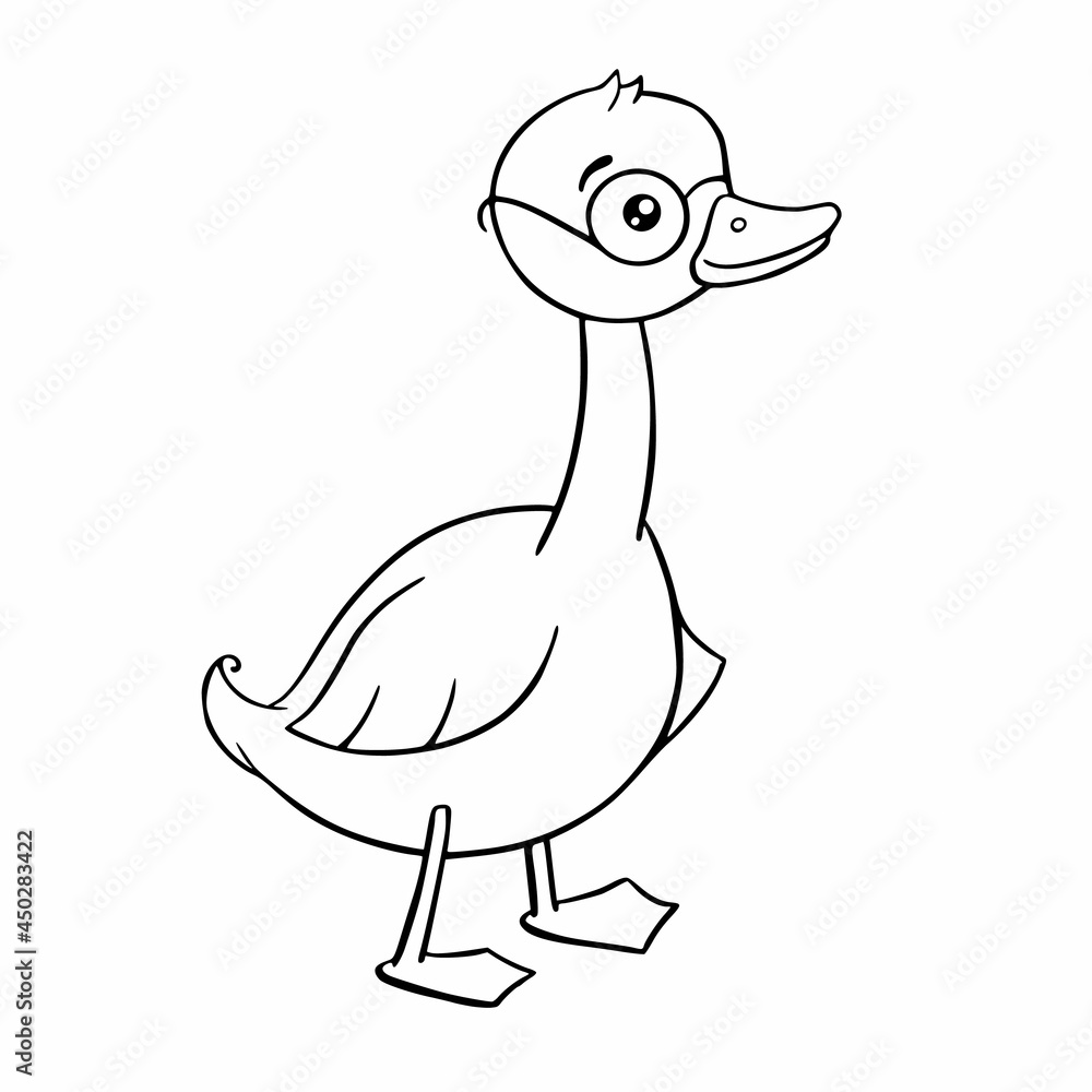 Cute cartoon line drawing goose with glasses. Coloring page. Vector ...
