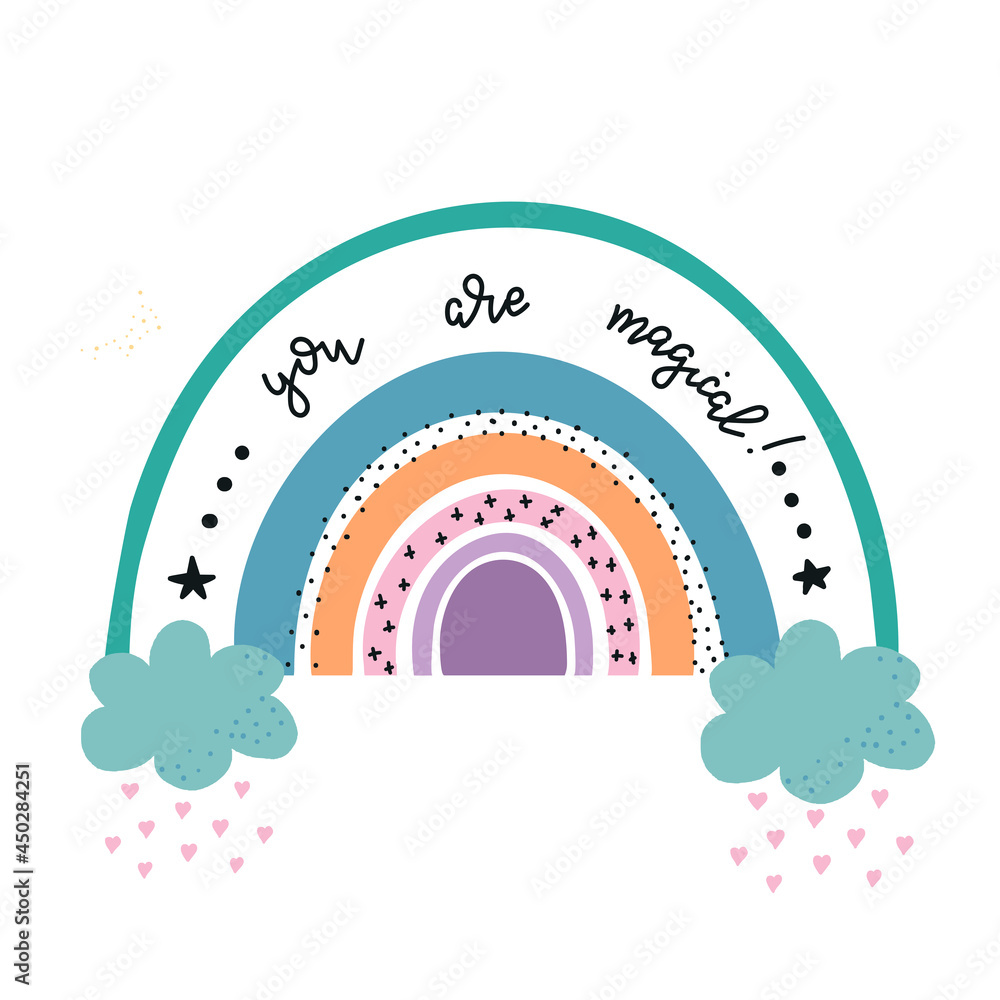 Rainbow in boho style Cute Baby rainbow Vector illustration Stock ...