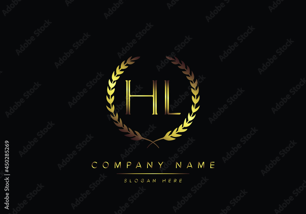 Alphabet letters HL monogram logo, gold color, luxury style Stock ...