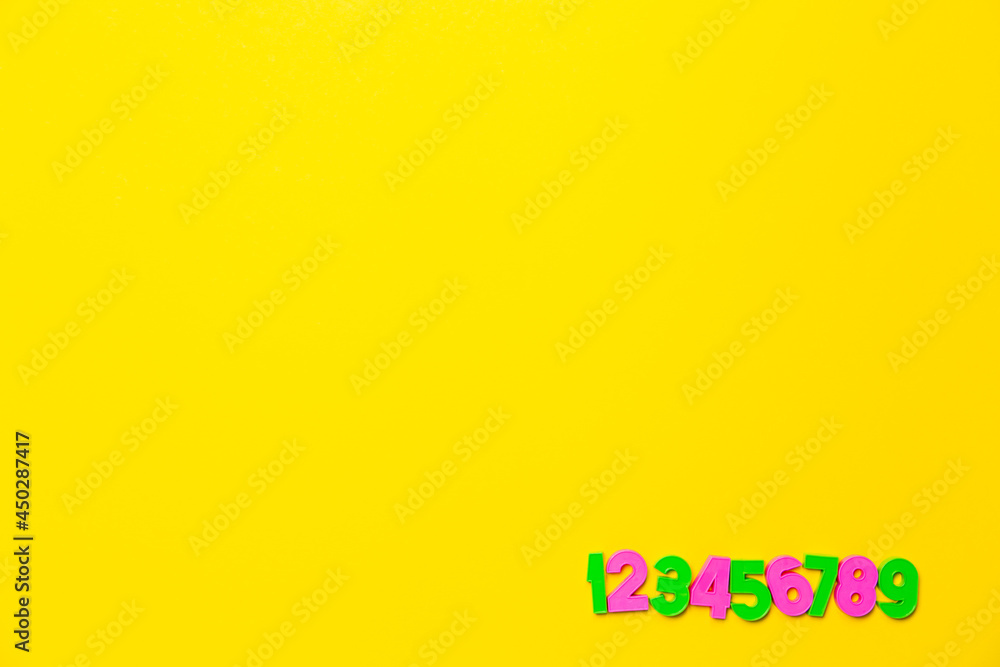 Numbers set 1 2 3 4 5 6 7 8 9. Copy space. Colorful plastic numerals ...