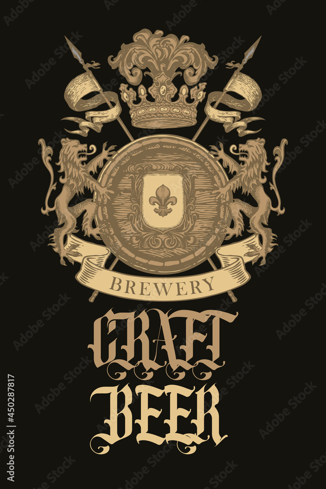 Banner for craft beer with a vintage coat of arms on a black background ...