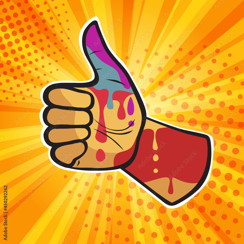 Thumb up gesture symbol of good luck and success, pop art illustration ...