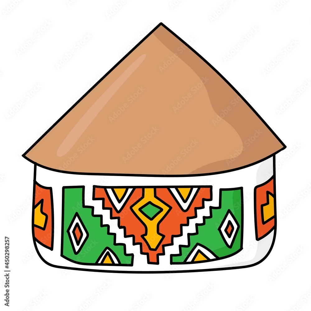 Hand drawn doodle african national hut. Ndebele tribal dwelling. Simple ...