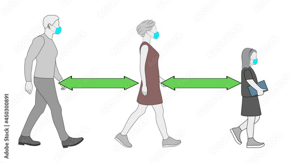 Social distancing. A simple man or woman with an arrow in between. It ...