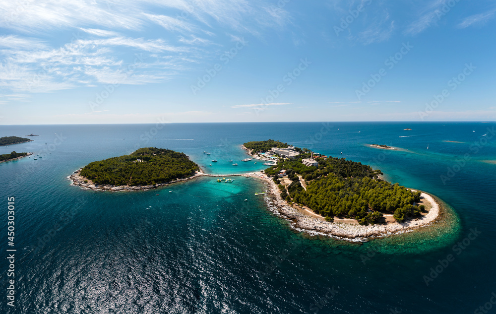 Red island near by Rovinj city in Croatia. Croatian name is Otocic ...