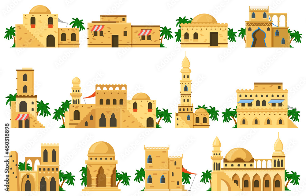 Arabic oriental traditional mud brick architecture buildings. Muslim ...