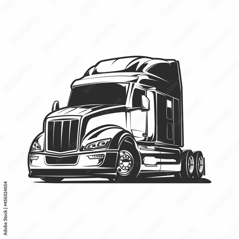 big rig modern truck vector illustration black and white Stock Vector ...