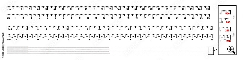 Inch and metric scale. Centimeters and inches rulers, precision ...