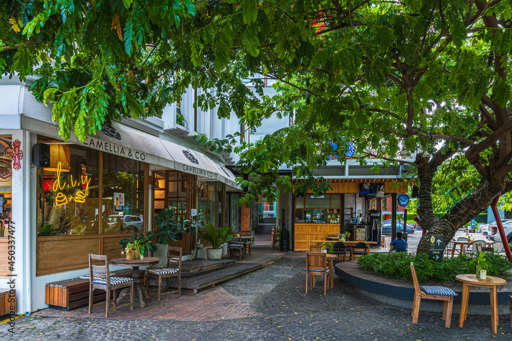 CHIANG MAI, THAILAND - July 29, 2021:cafe restaurant landmark street in ...