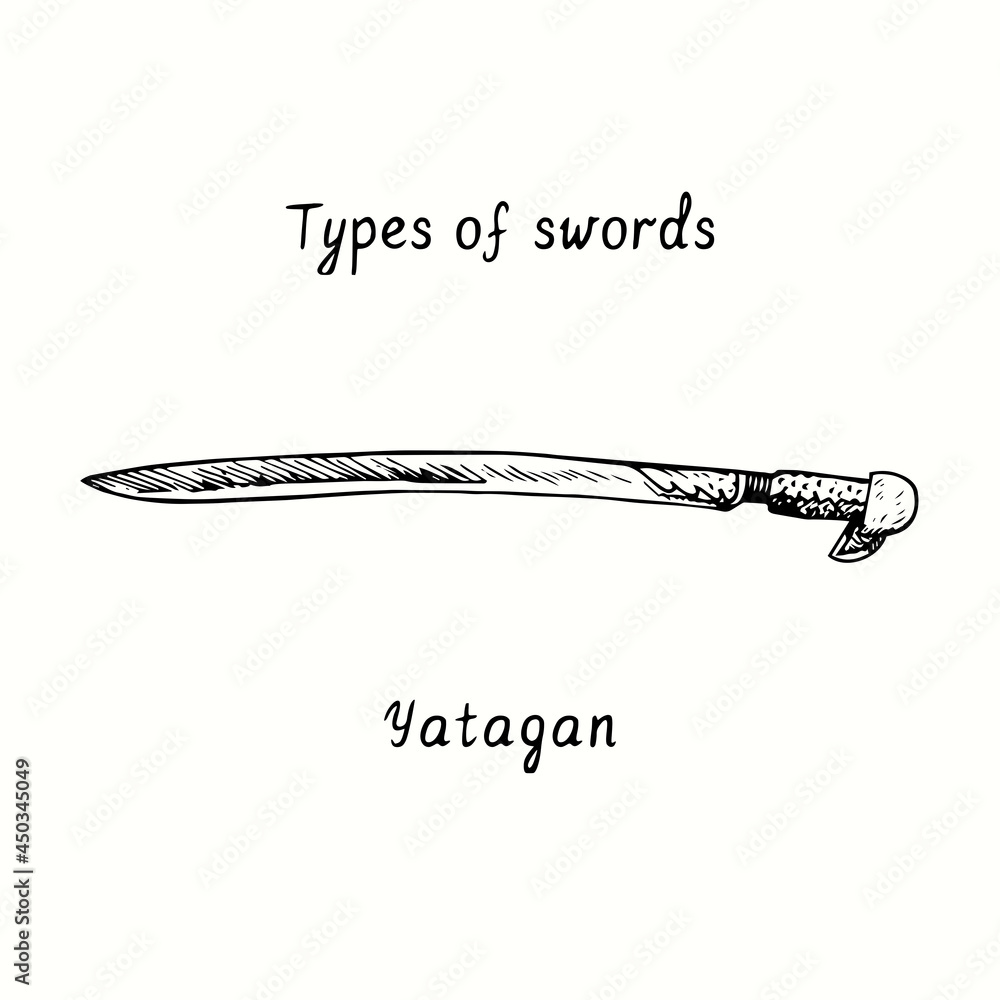 Vetor De Types Of Swords Yatagan Ink Black And White Doodle Drawing