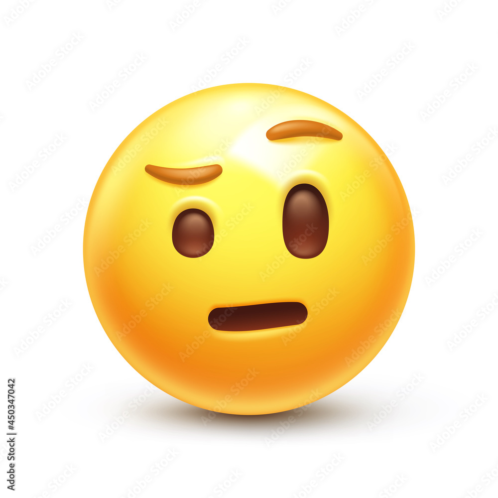 Raised eyebrow emoji. Skeptical emoticon 3D stylized vector icon Stock ...