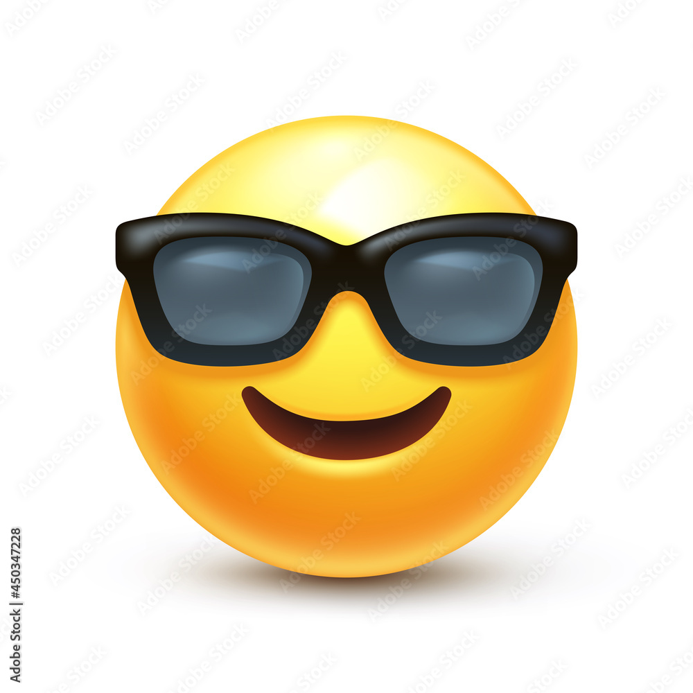 Cool Emoticon Smiling Face With Sunglasses Emoji Happy Smile Person Wearing Dark Glasses 3d