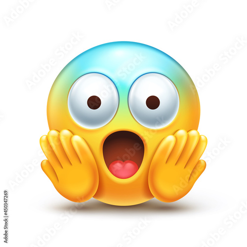 Screaming in fear emoji. Horror and fright emoticon. Yellow face with ...