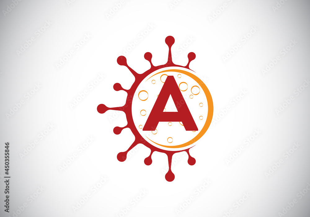 Vecteur Stock Initial A monogram alphabet with Coronavirus cells. Lab ...
