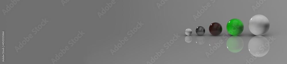 3D image. 3d rendering. five glass balls of different sizes. the ...