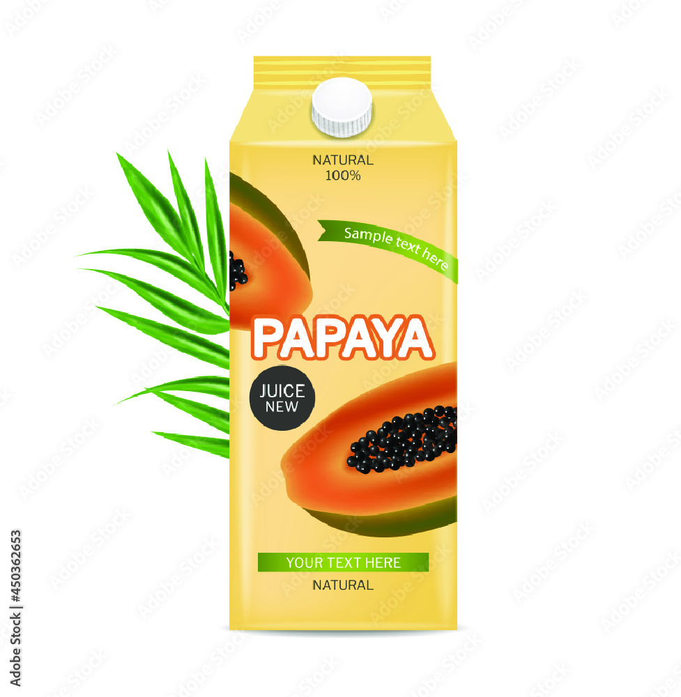 Papaya juice drink vector realistic. Product placement package fresh ...
