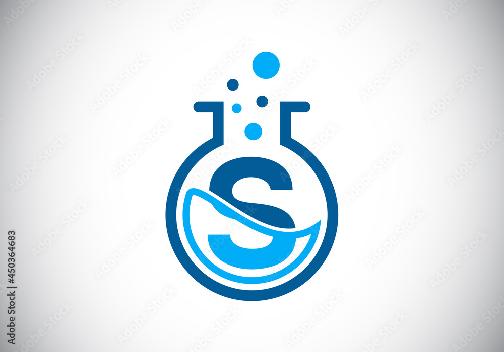 Initial S monogram alphabet with lab glass, chemical liquid, and ...