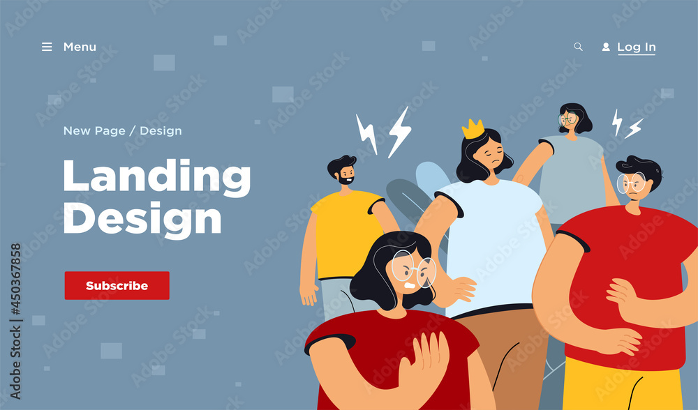 Arrogant selfish person in crown making group of people annoyed and ...