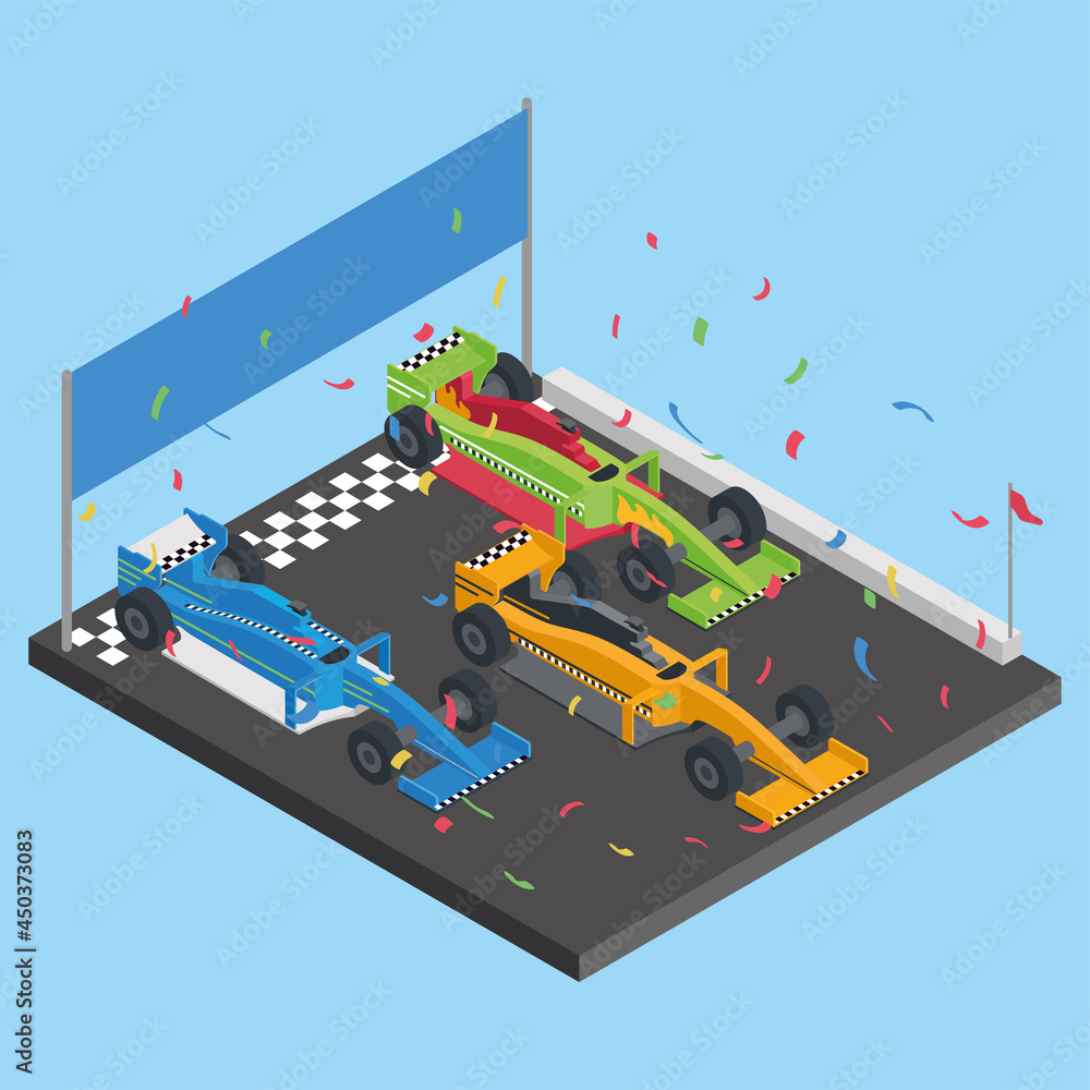 Isolated group of isometric formula one racing cars Stock Vector ...
