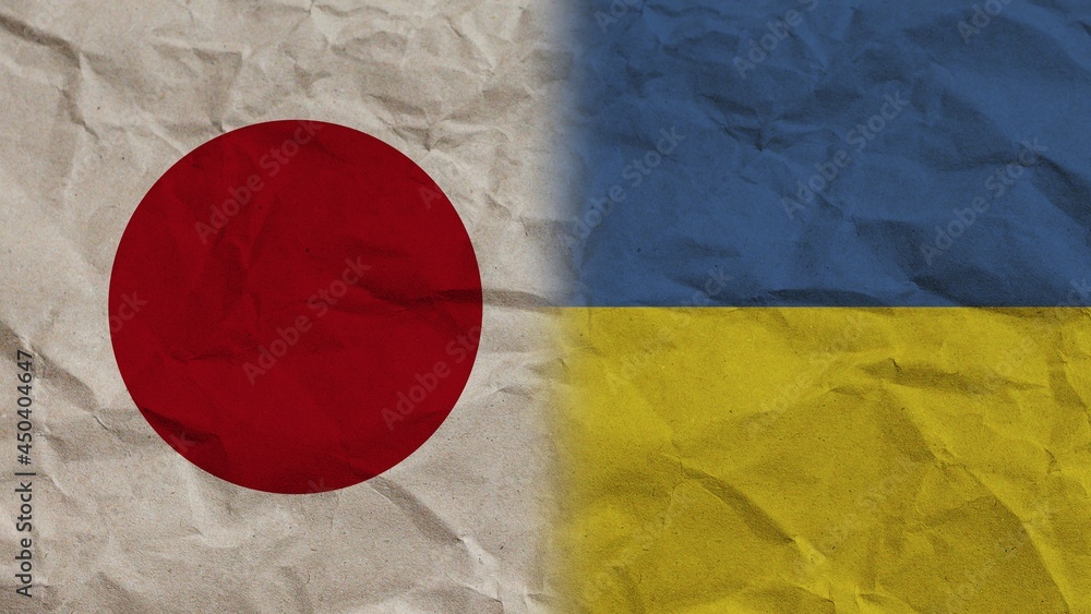 Ukraine and Japan Flags Together, Crumpled Paper Effect Background 3D ...