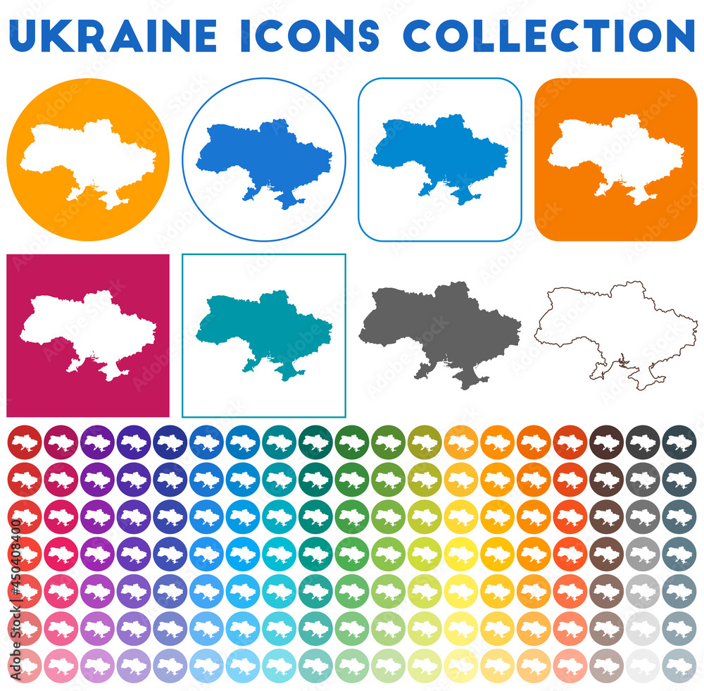 Ukraine icons collection. Bright colourful trendy map icons. Modern ...
