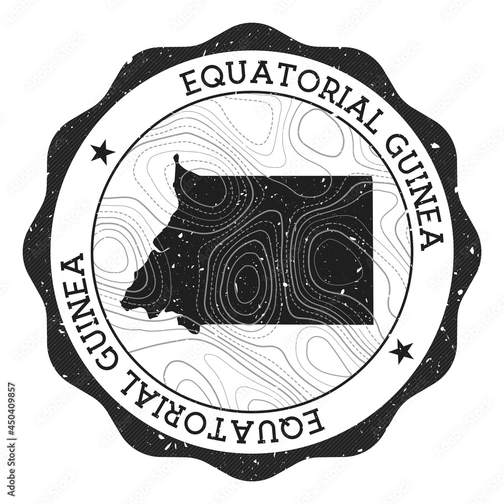 Equatorial Guinea outdoor stamp. Round sticker with map of country with ...