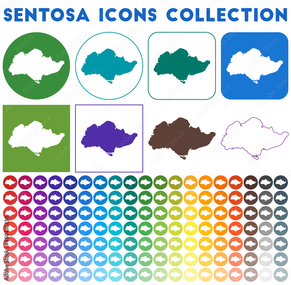 Sentosa icons collection. Bright colourful trendy map icons. Modern ...