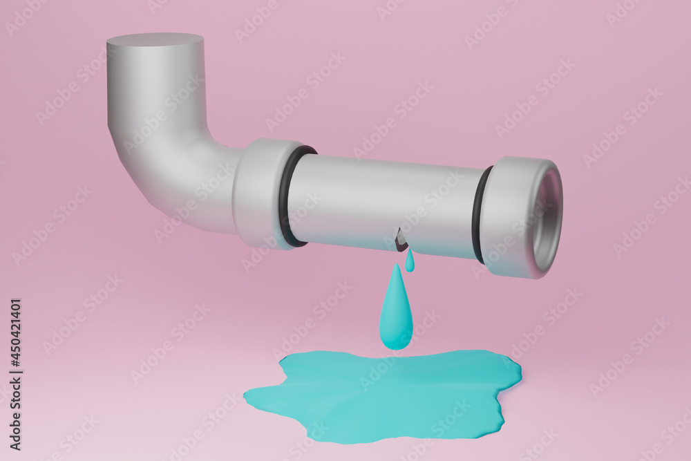 Broken or cracked metal pipe is leaking. 3d render Stock Illustration ...