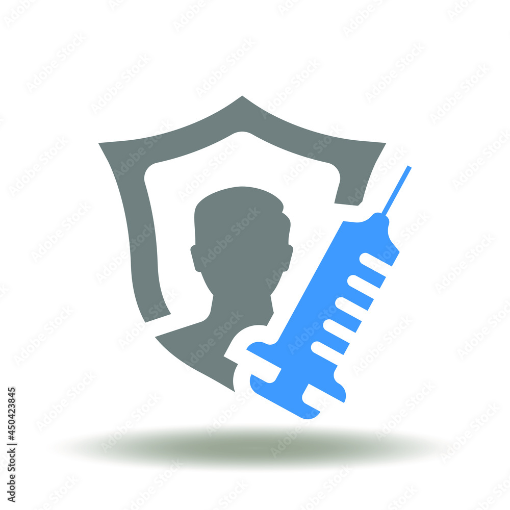 Shield with man and syringe vector illustration. Vaccine icon. Immune ...