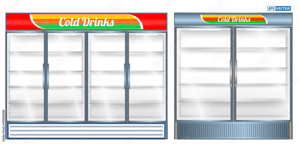 set of realistic refrigerator showcase isolated or commercial ...