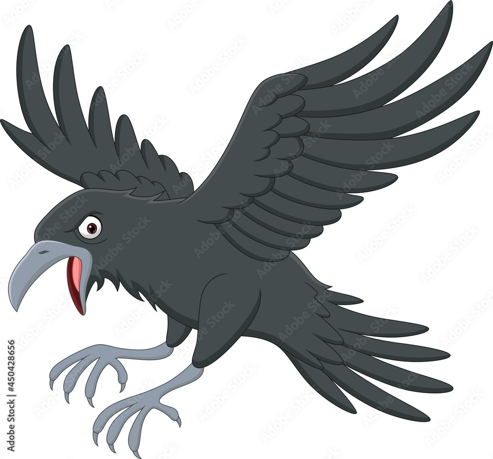 Cartoon crow flying on white background Stock Vector | Adobe Stock