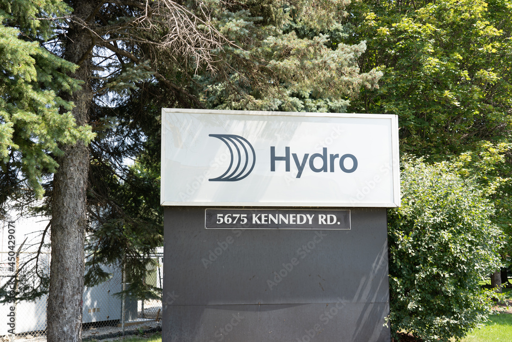 Mississauga, On, Canada - August 4, 2021: Close up of Hydro sign in ...