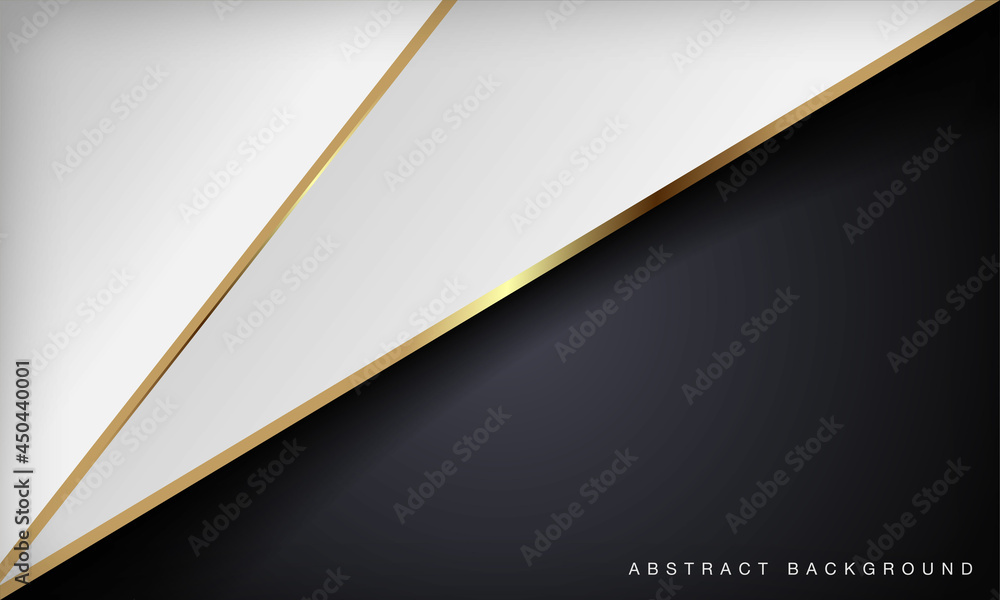 Luxury abstract black and white background with gold lines shape ...