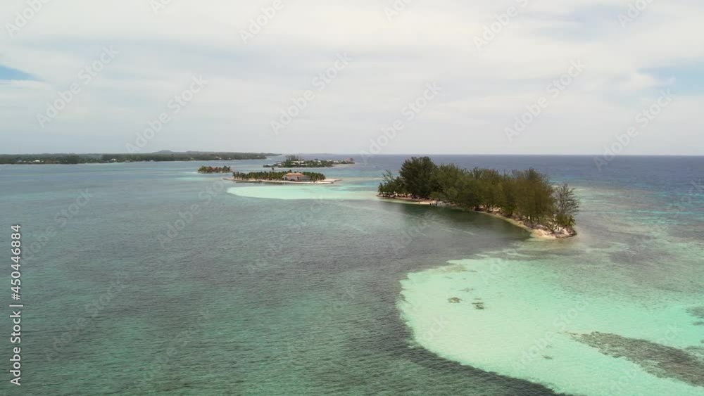 Aerial view of beautiful bay islands of Utila, Water cay, Utila cay ...