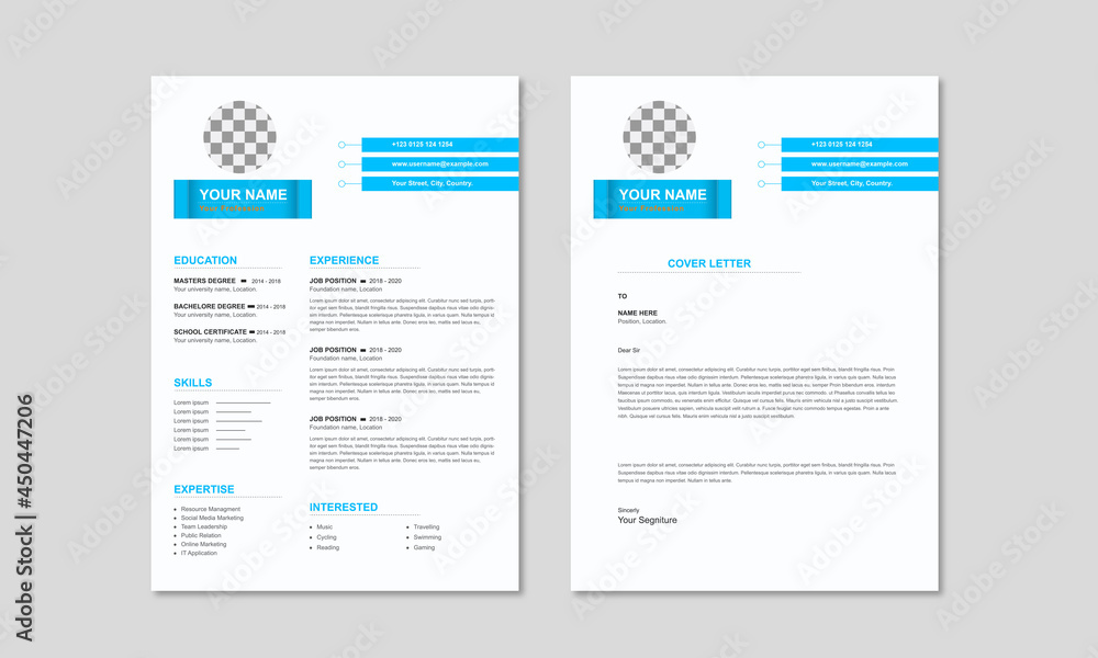 Clean simple resume template with cover letter template Stock Vector ...