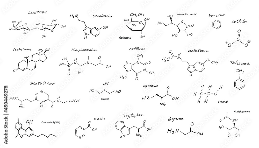 Hand Drawn Chemistry Formula Set, Sketched Molecule Formulas Stock ...
