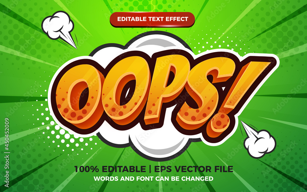 oops comic cartoon text effect on halftone comic background Stock ...