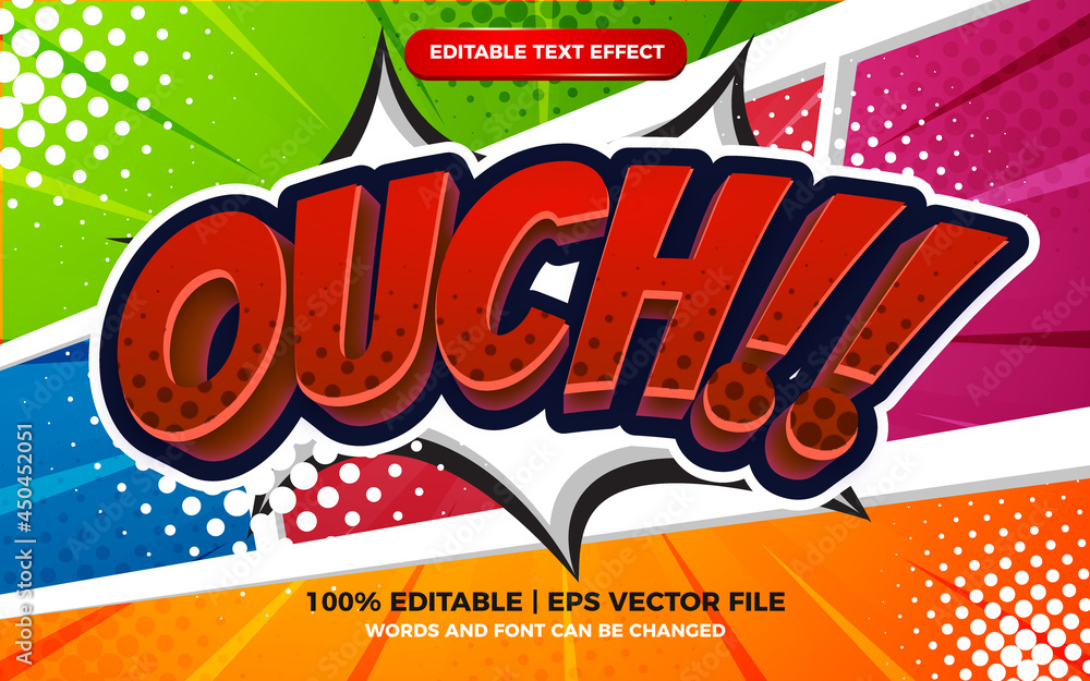 ouch comic cartoon text effect on halftone comic background Stock Vector | Adobe Stock