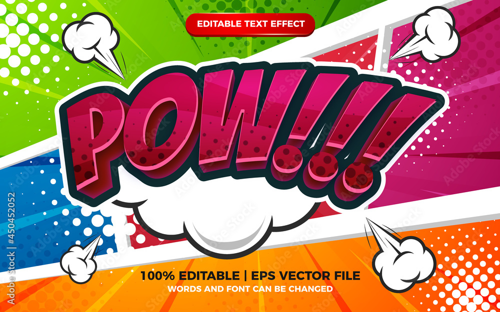 pow comic cartoon text effect on halftone comic background Stock Vector ...