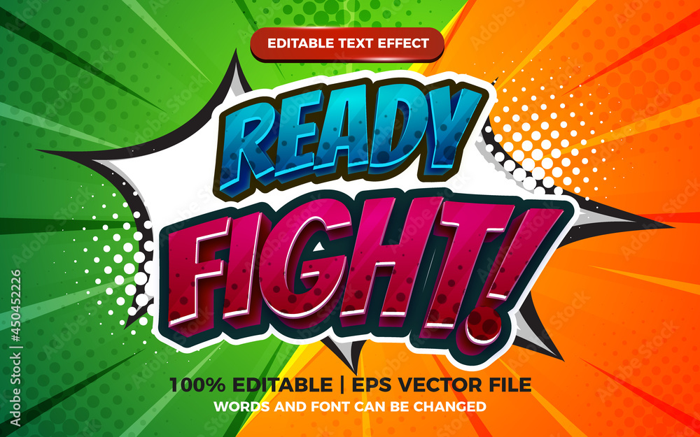 ready fight comic cartoon text effect on halftone comic background ...