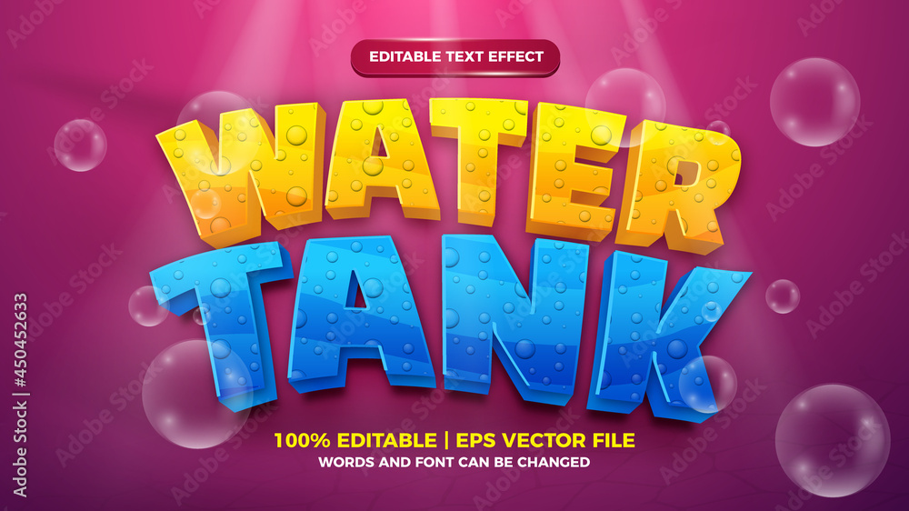 Editable text effect - water tank cartoon style 3d template on deep sea ...